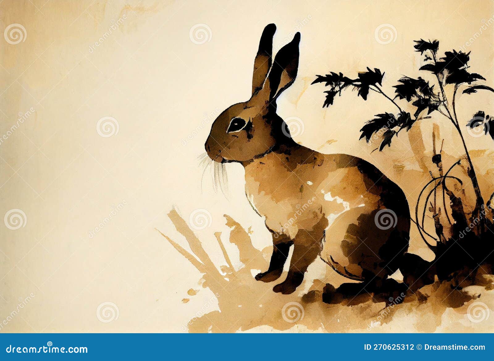 Rabbit in Chinese Ink Drawing Style Generative AI Stock Illustration ...
