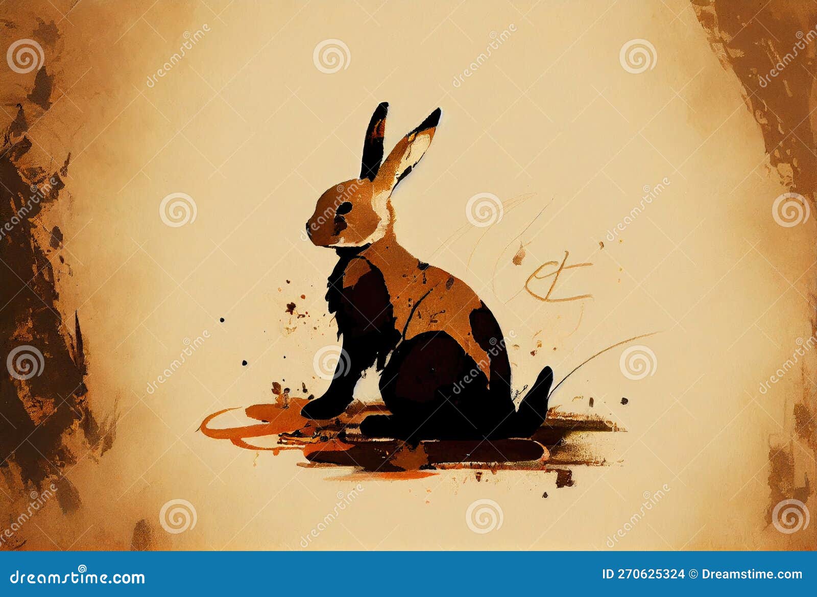 Rabbit in Chinese Ink Drawing Style Generative AI Stock Illustration ...