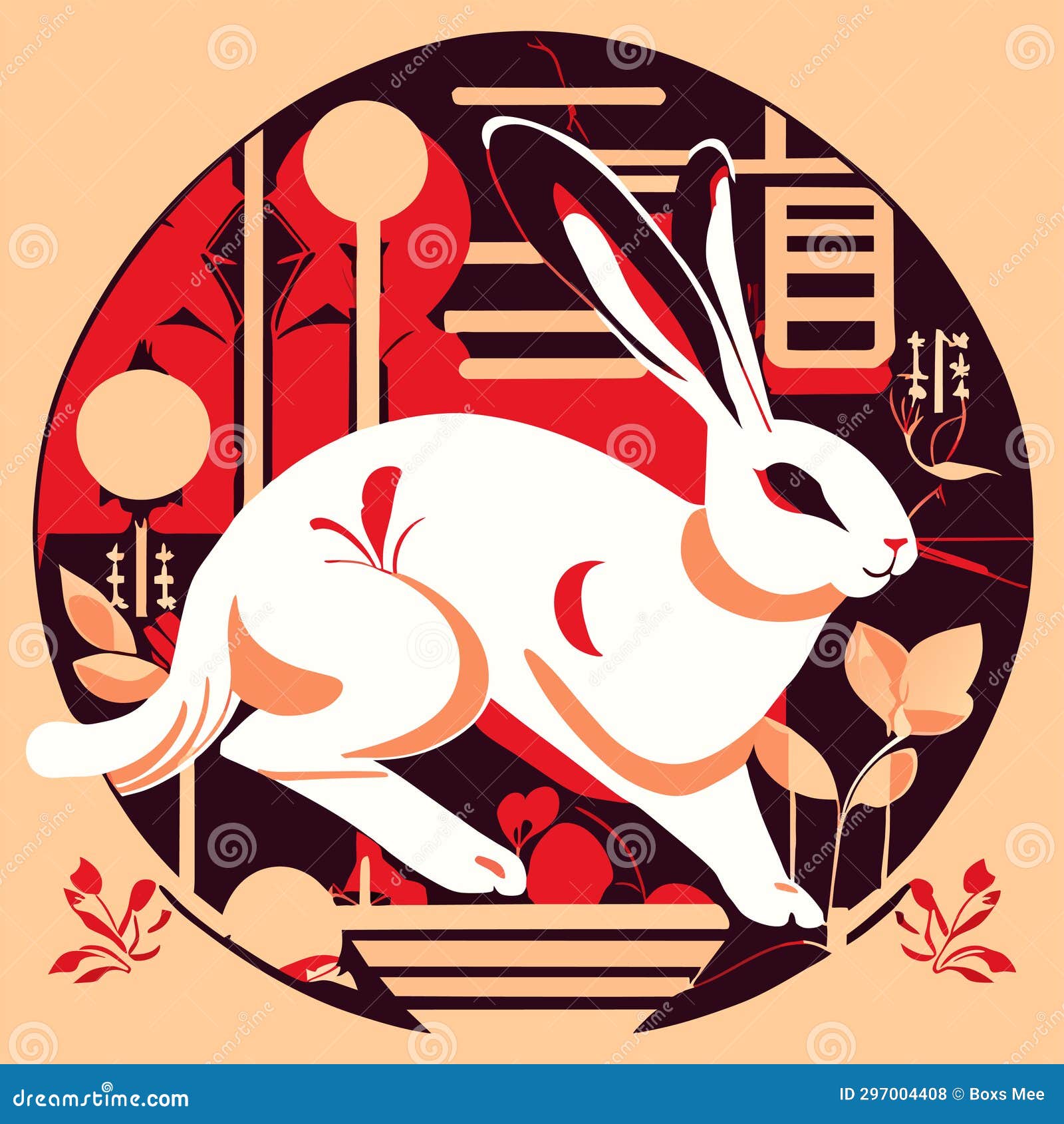 Rabbit in the Chinese Style. Vector Illustration in a Flat Style Stock ...