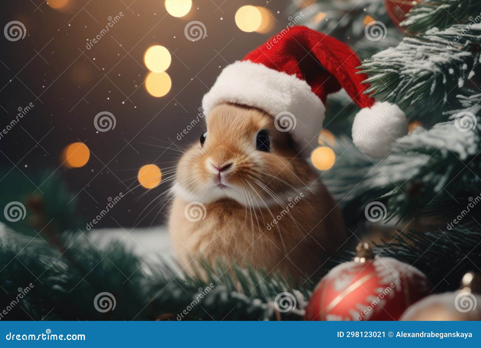 A Rabbit in a Christmas Hat Stock Illustration - Illustration of snow ...
