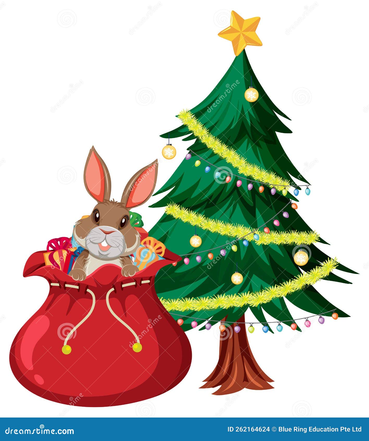 Rabbit with Christmas tree stock vector. Illustration of mammal - 262164624