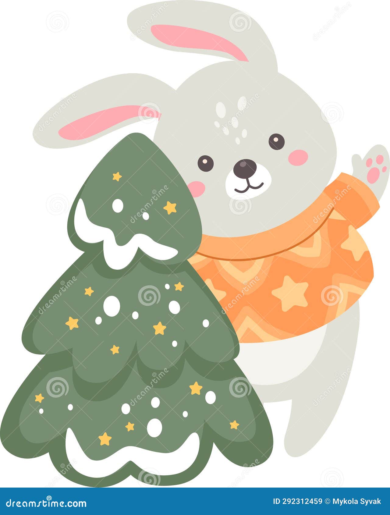 Rabbit with Christmas Tree stock illustration. Illustration of ...