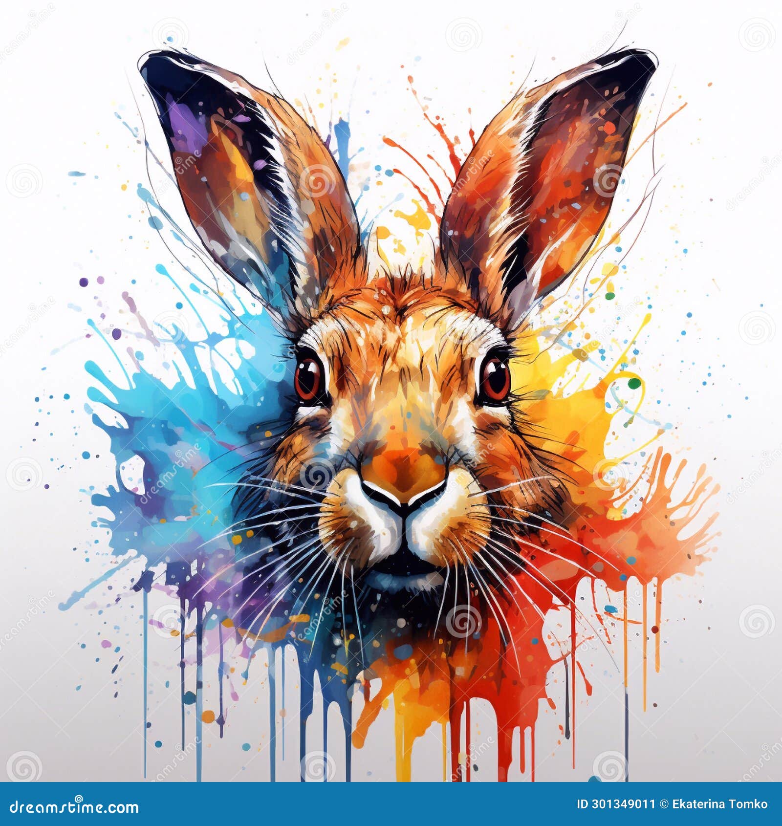 Rabbit with Colorful Splashes on White Background. Generative AI Stock ...