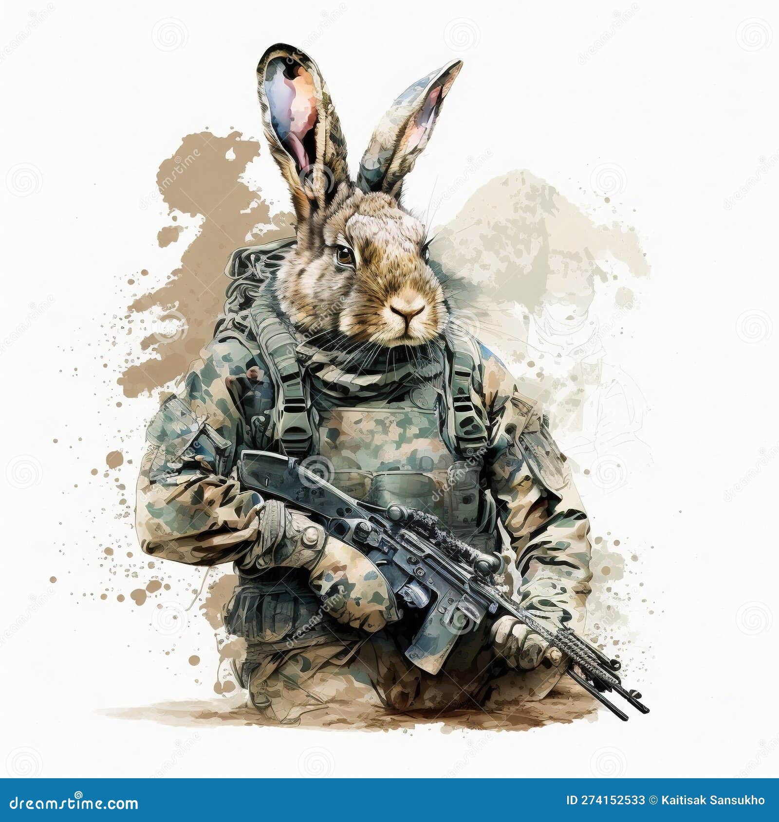 Rabbit Commando Design White Background - Generative AI Stock ...