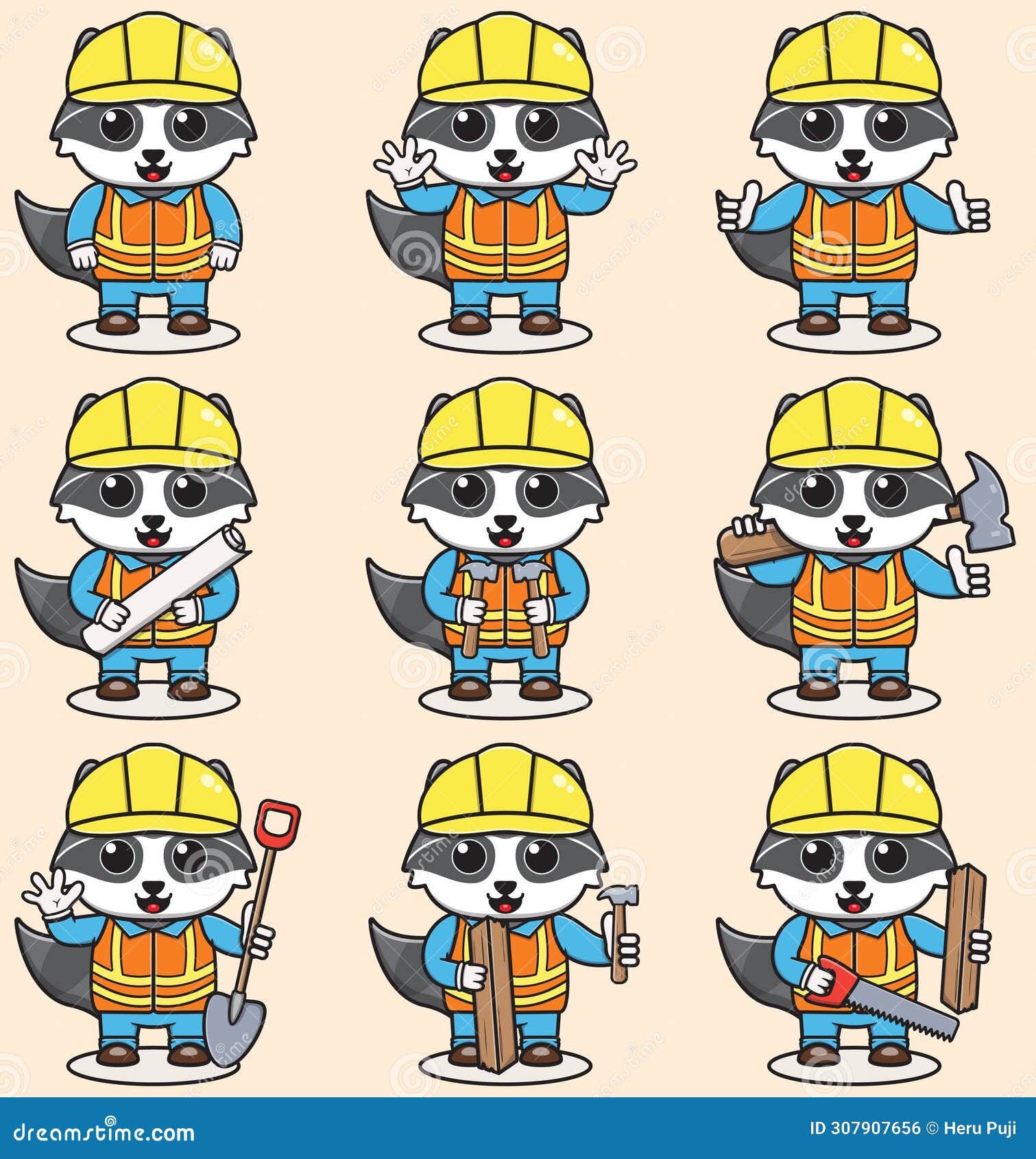 Cute Raccoon Construction Contractor Illustration Stock Vector ...