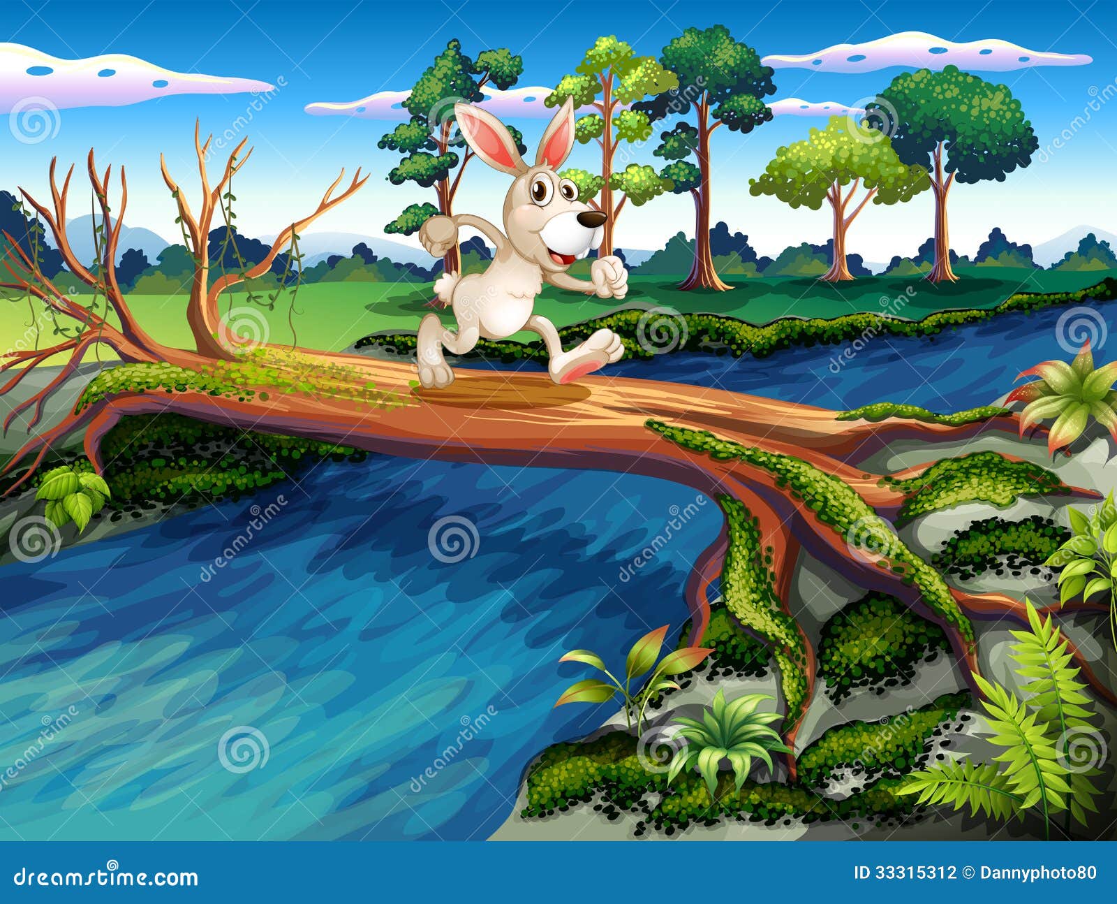 A Rabbit Crossing the River Stock Illustration - Illustration of river ...