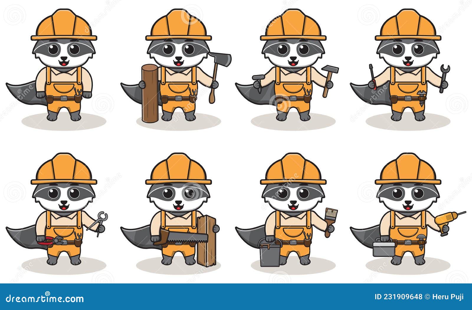 Cute Cartoon of Raccoon Being a Handyman Stock Vector - Illustration of ...
