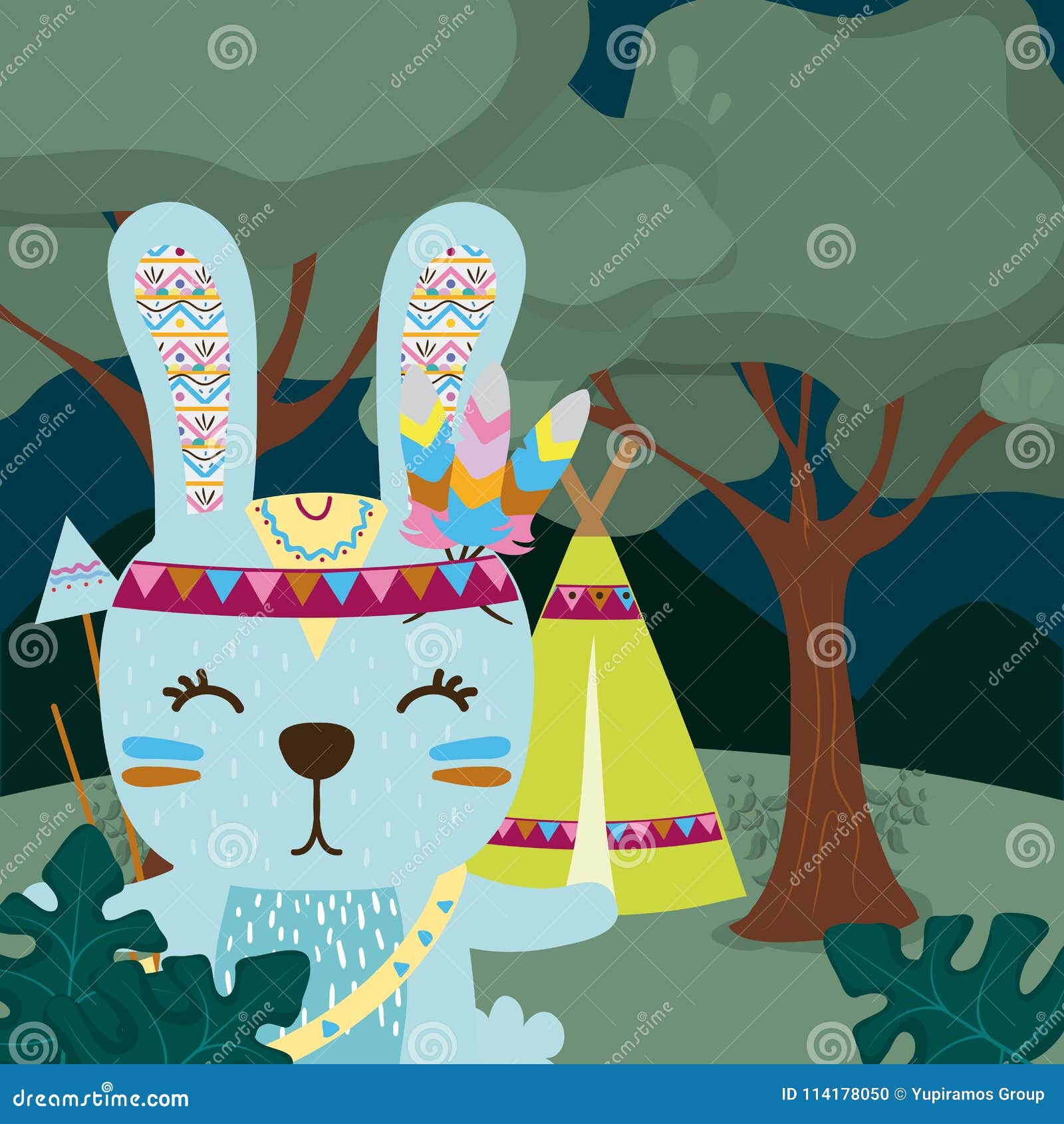 Rabbit cute hippie cartoon stock illustration. Illustration of retro ...