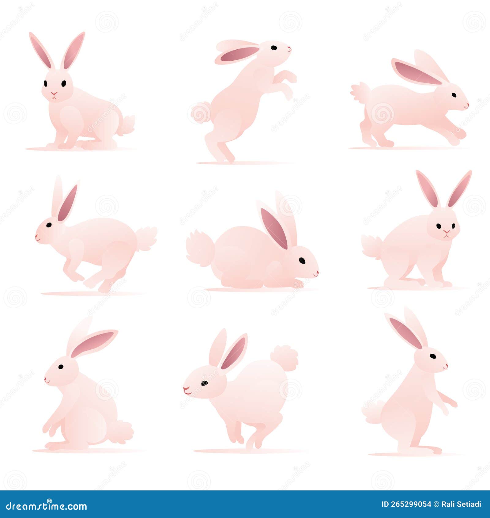 Rabbit Cute Illustration Vector with Various Movements Pink Gradient ...