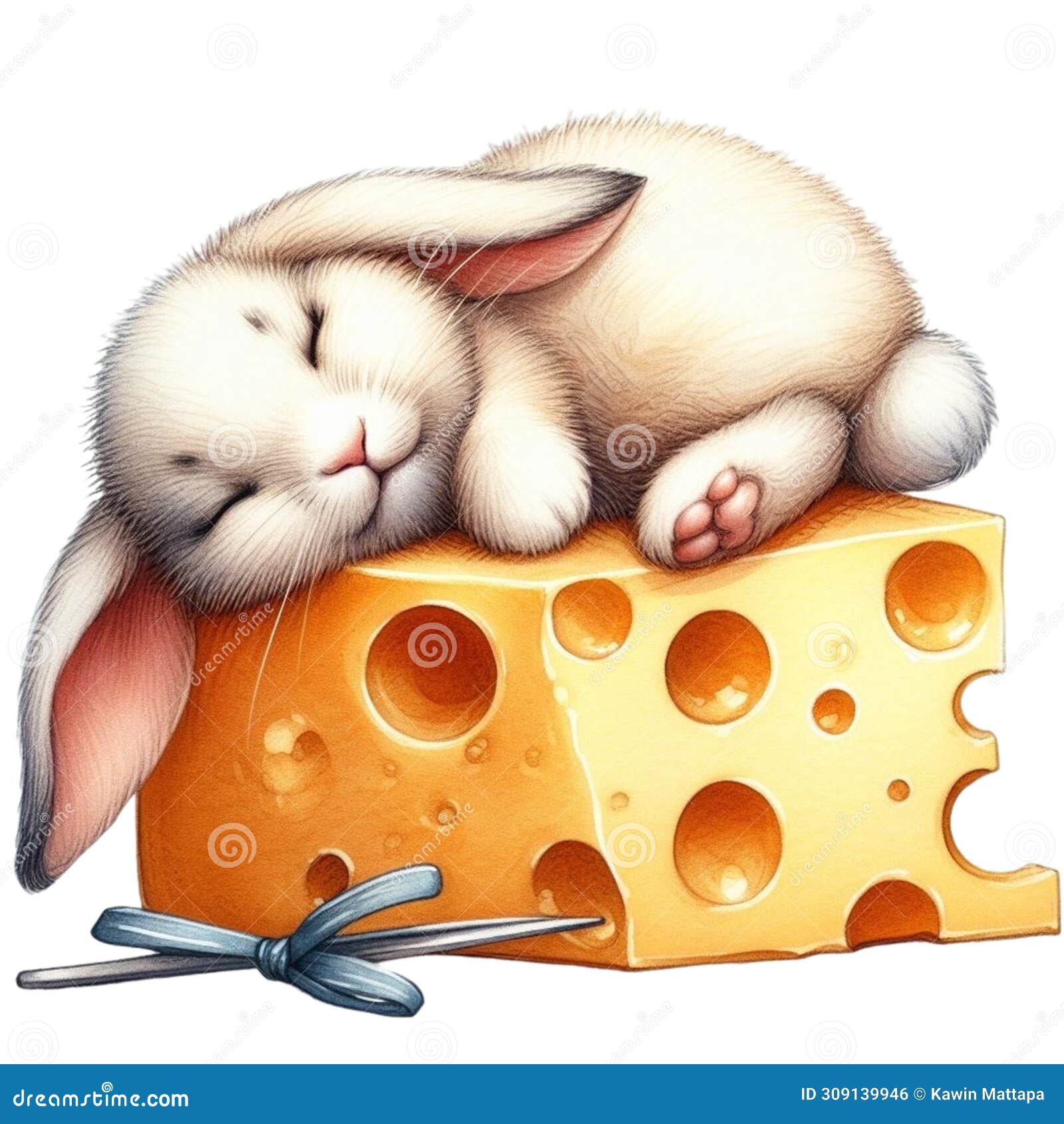 Rabbit Cute Sleeping In The Cheese Clipart Watercolor Vector ...