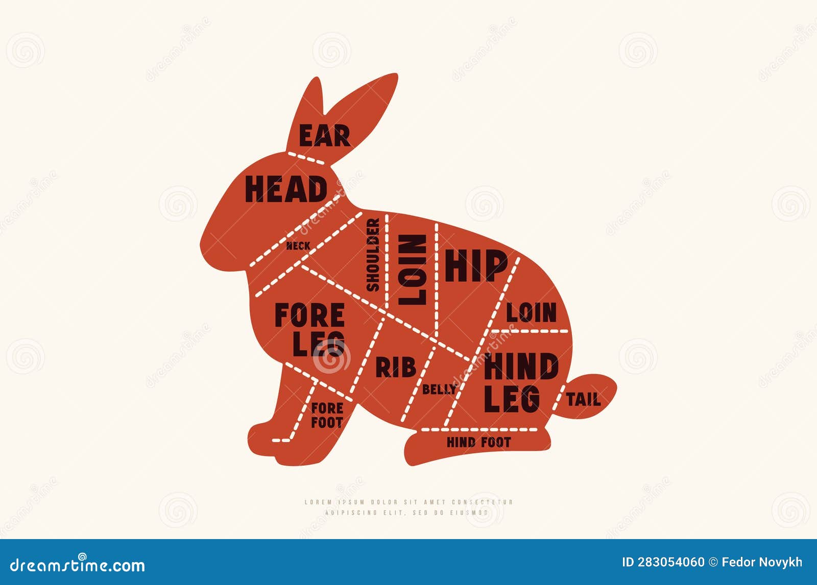 Rabbit Cuts Diagram in Silhouette Style Stock Vector - Illustration of ...