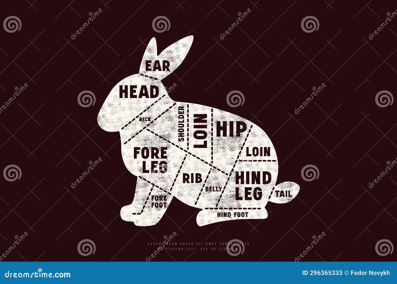 Rabbit Cuts Diagram in Silhouette Style with Rough Texture Stock ...