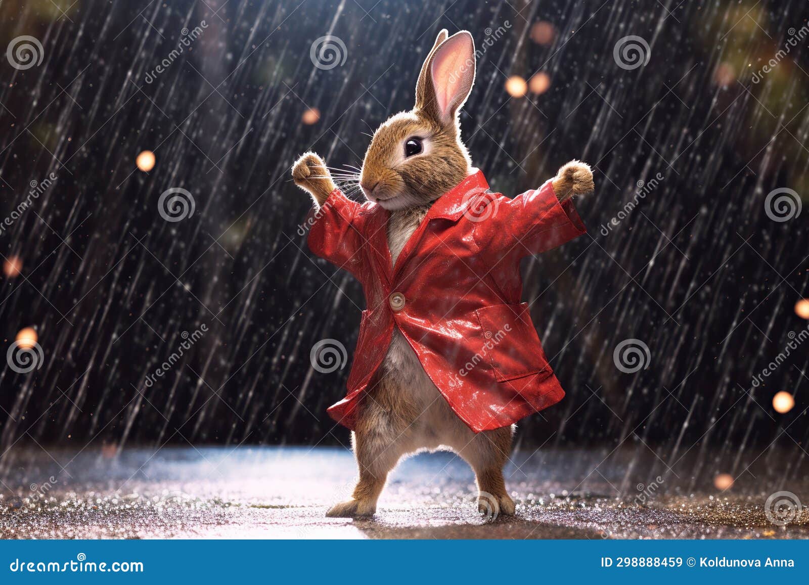 Rabbit dancing in the rain stock illustration. Illustration of spring ...