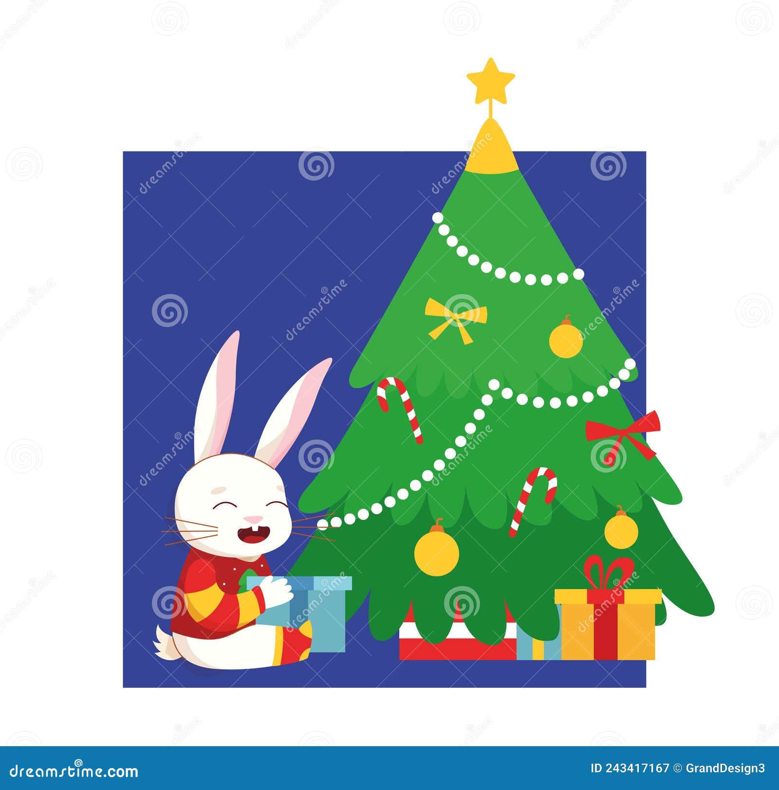 A Rabbit Decorates a New Year Tree. Christmas Bunny Stock Vector ...