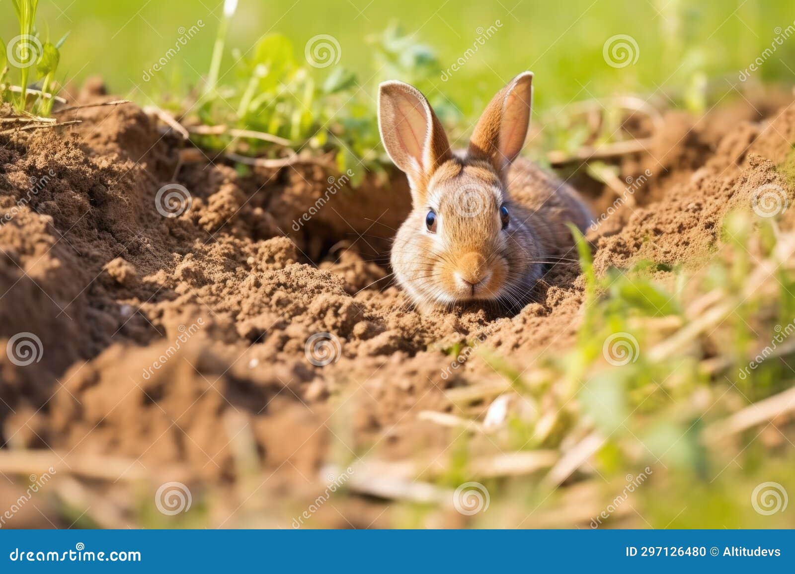 A Rabbit Digging a Burrow in a Meadow during Spring Stock Photo - Image ...
