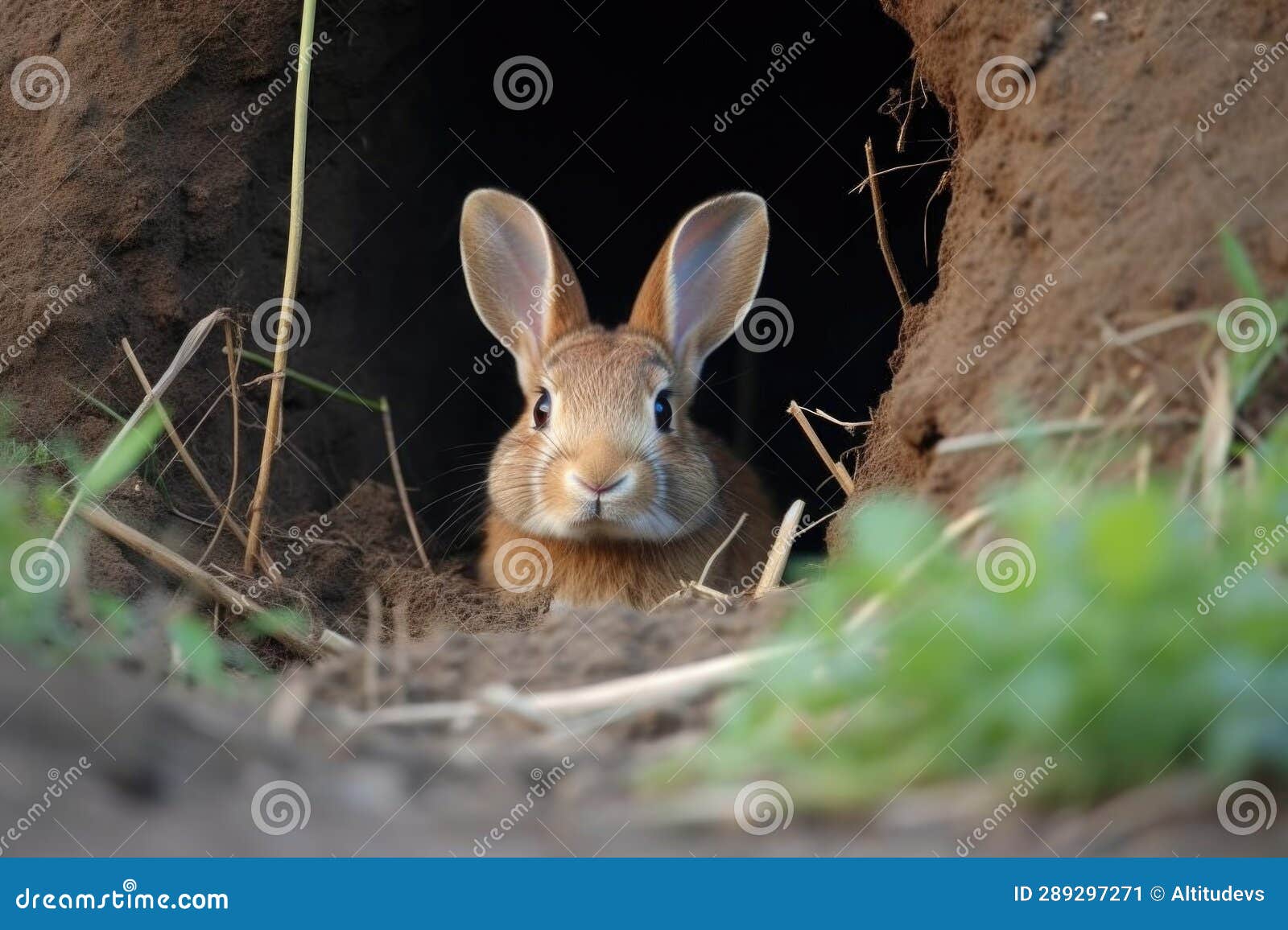 Rabbit Digging Hole Near a Burrow Entrance Stock Image - Image of ...