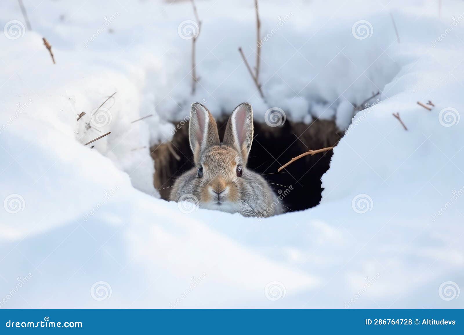 Rabbit Digging Hole in Snow-covered Ground Stock Illustration ...