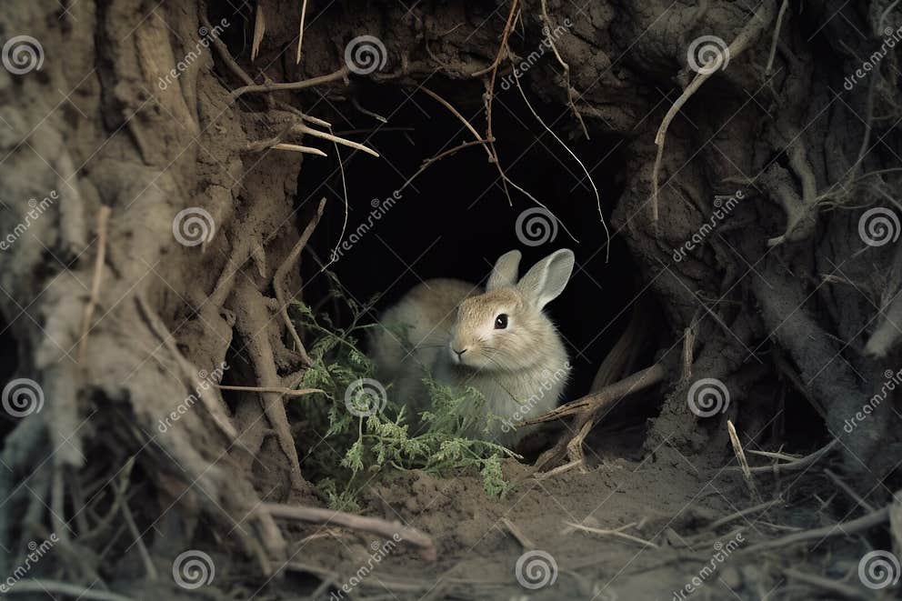 Rabbit Digging Hole Under a Tree Root Stock Photo - Image of brown ...