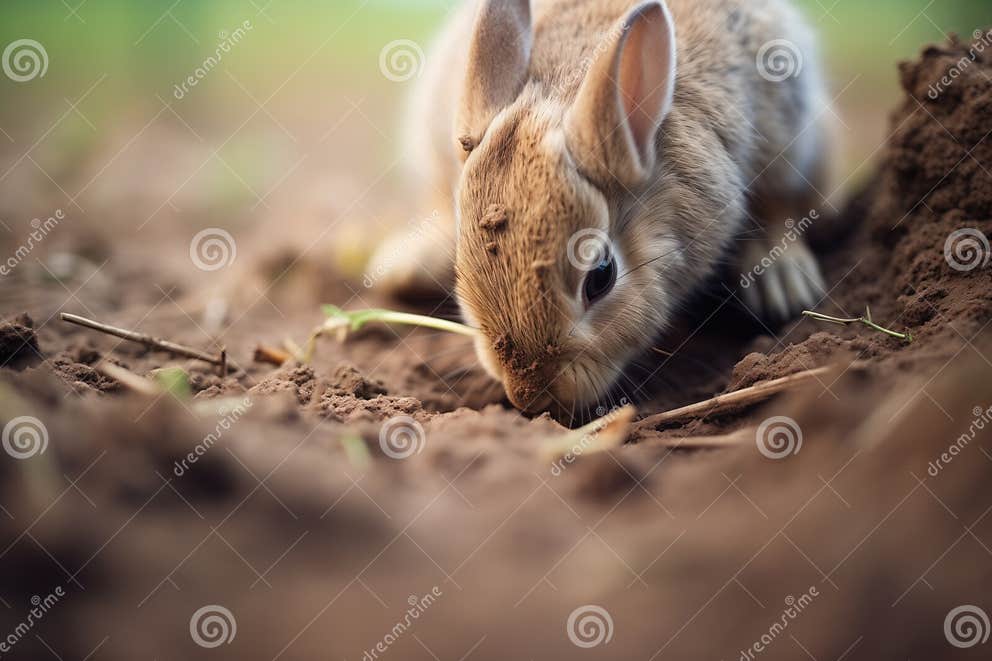 Rabbit Digging in Soft Earth with Paws Visible Stock Image - Image of ...