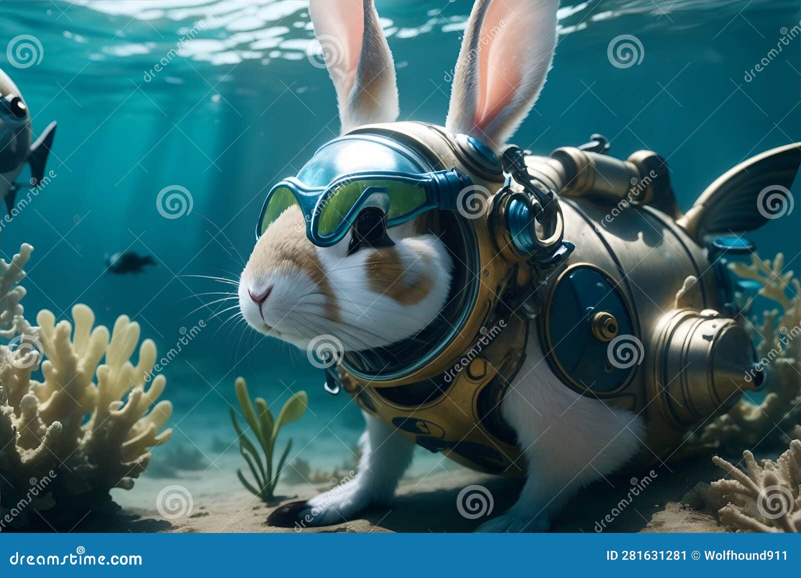 A Rabbit in a Diving Suit. Generative AI Stock Image - Image of cartoon ...