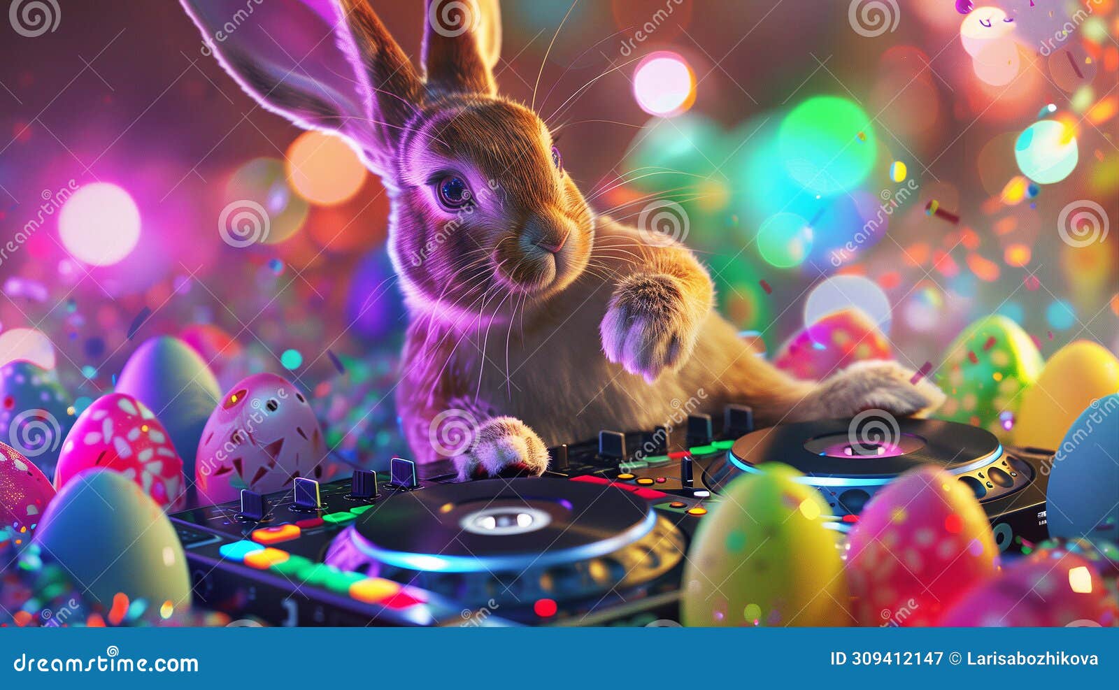 Rabbit DJ at the Easter Party in a Night Club Stock Illustration ...