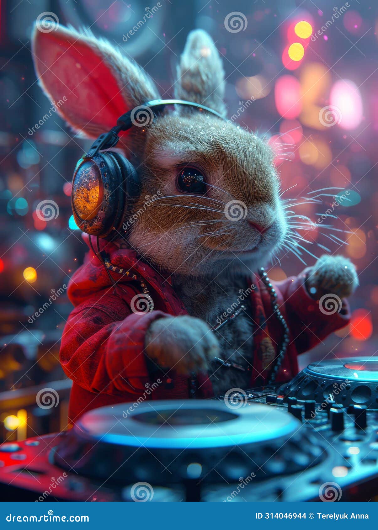 Rabbit DJ at the Turntables in Nightclub Stock Photo - Image of disc ...