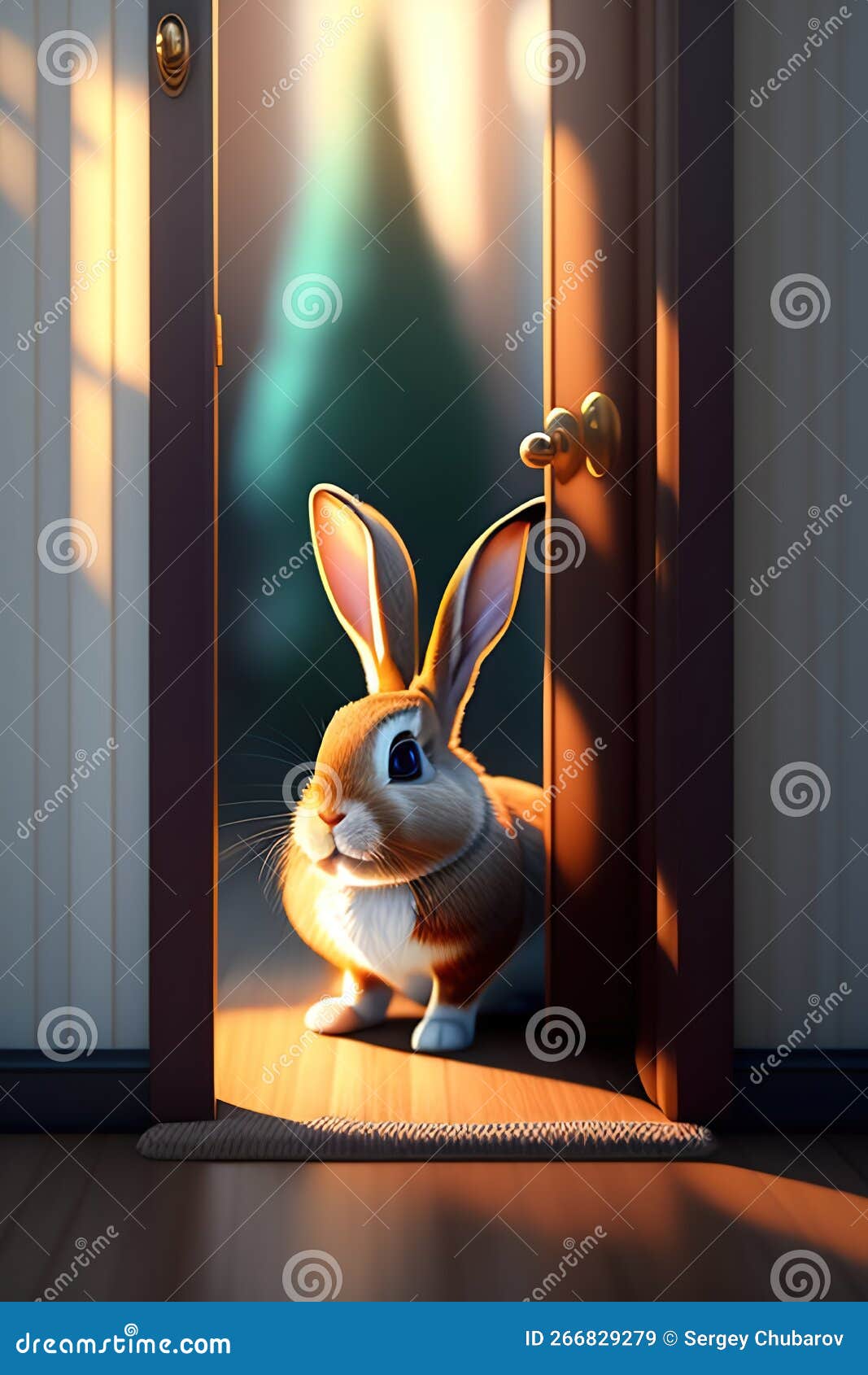 Rabbit on the Doorstep. Colorful Illustration AI Generated Stock ...