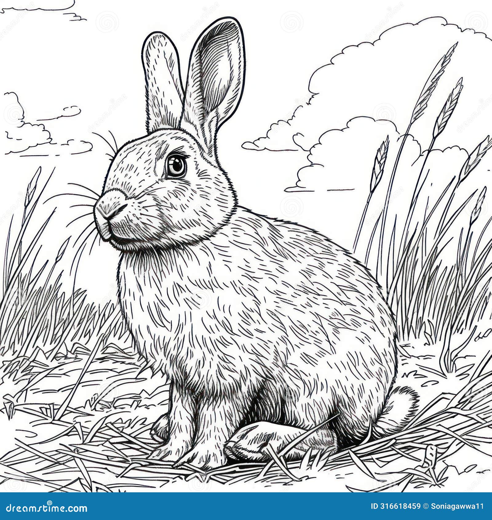 Rabbit Drawing Coloring Book Page Stock Illustration - Illustration of ...