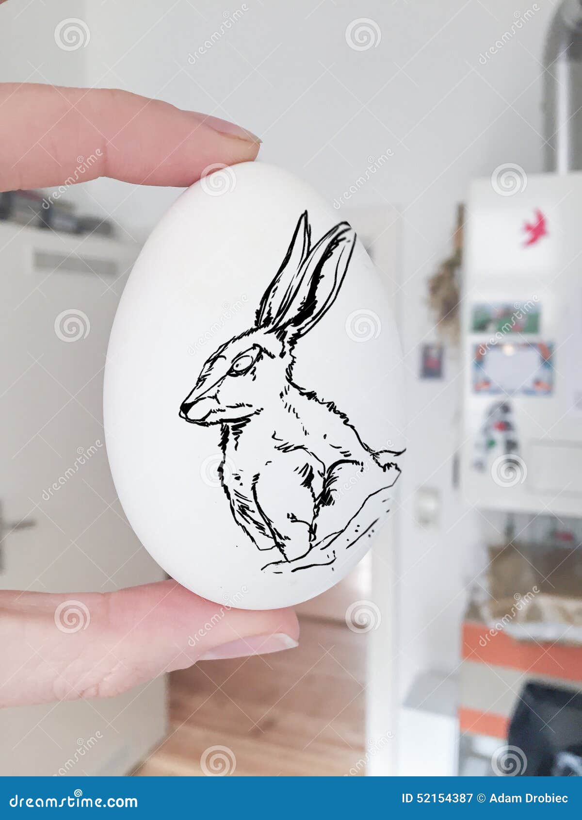 Rabbit Drawing on White Egg for Easter Stock Image - Image of scribble ...