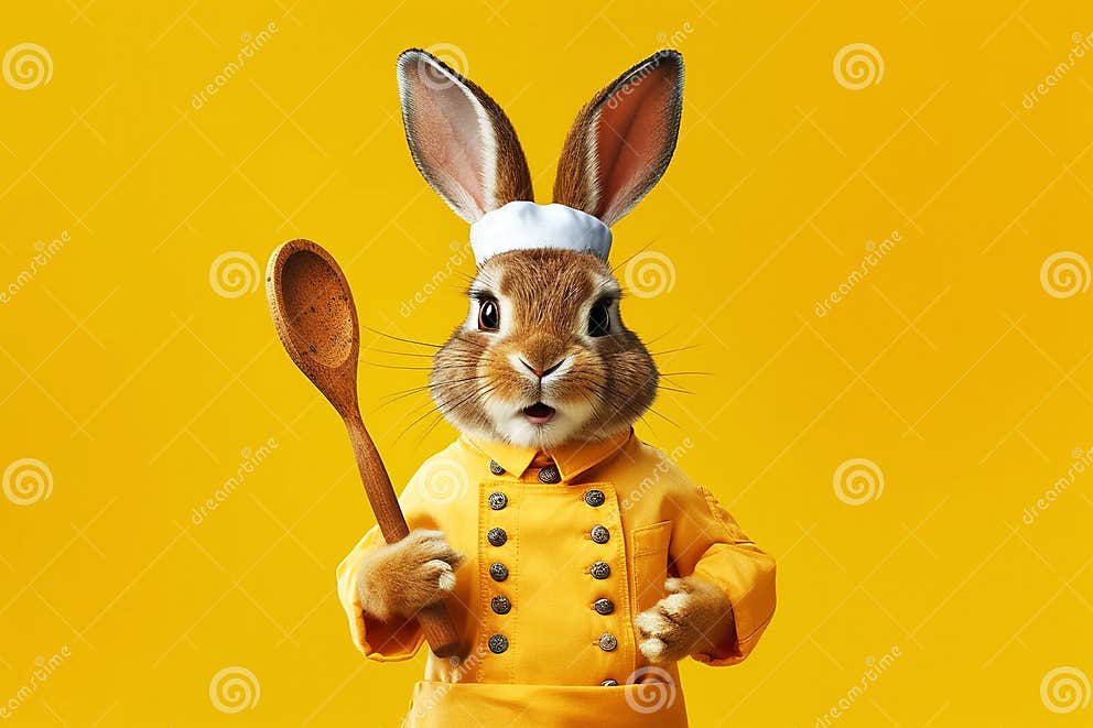 Rabbit Dressed As a Chef Over Orange Background. Stock Photo - Image of ...