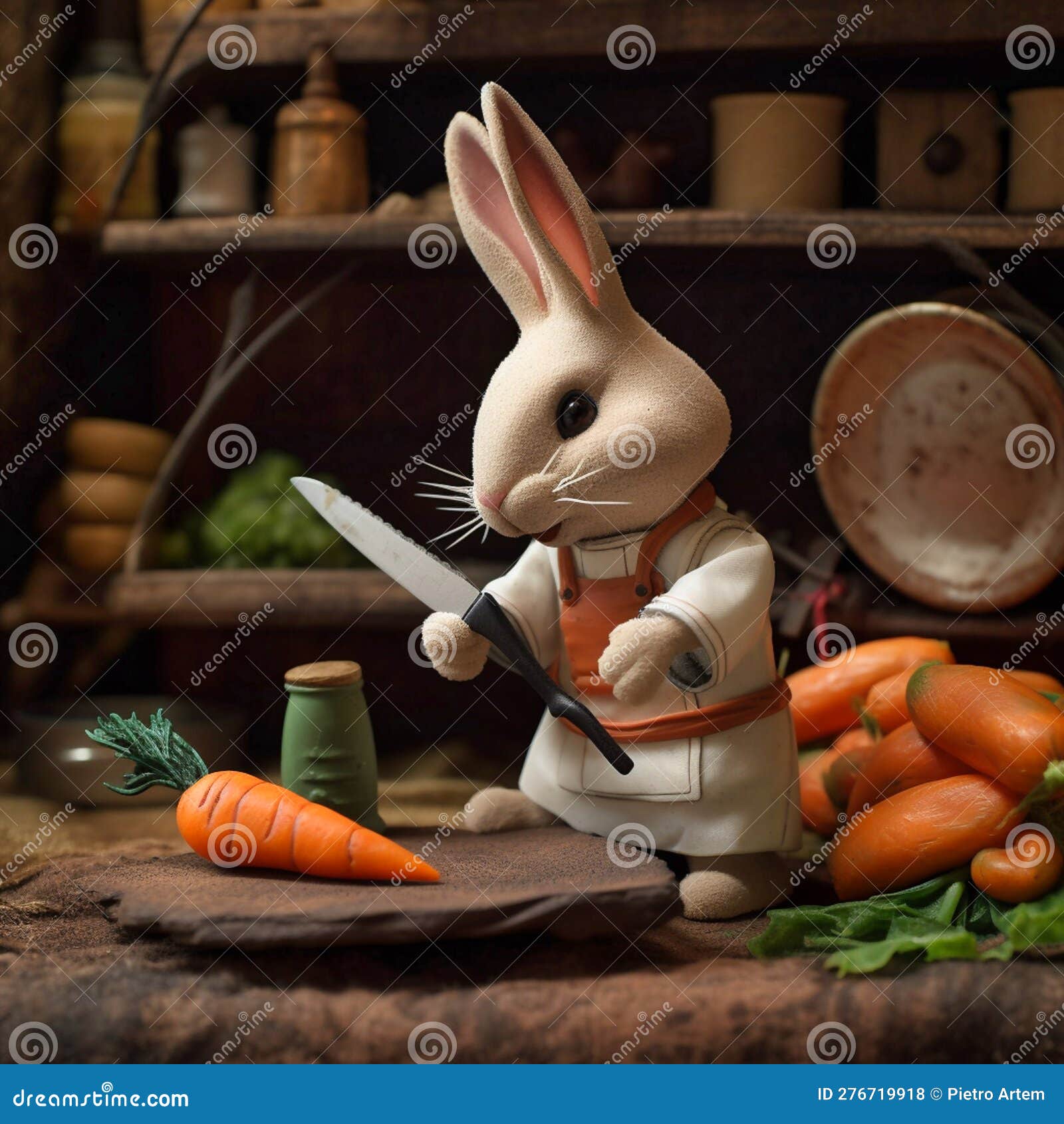 Rabbit Dressed As a Chef Preparing a Carrot, Generative AI Stock ...