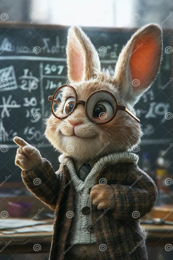 A Rabbit Dressed As a Professor Engages Students, Explaining Math ...