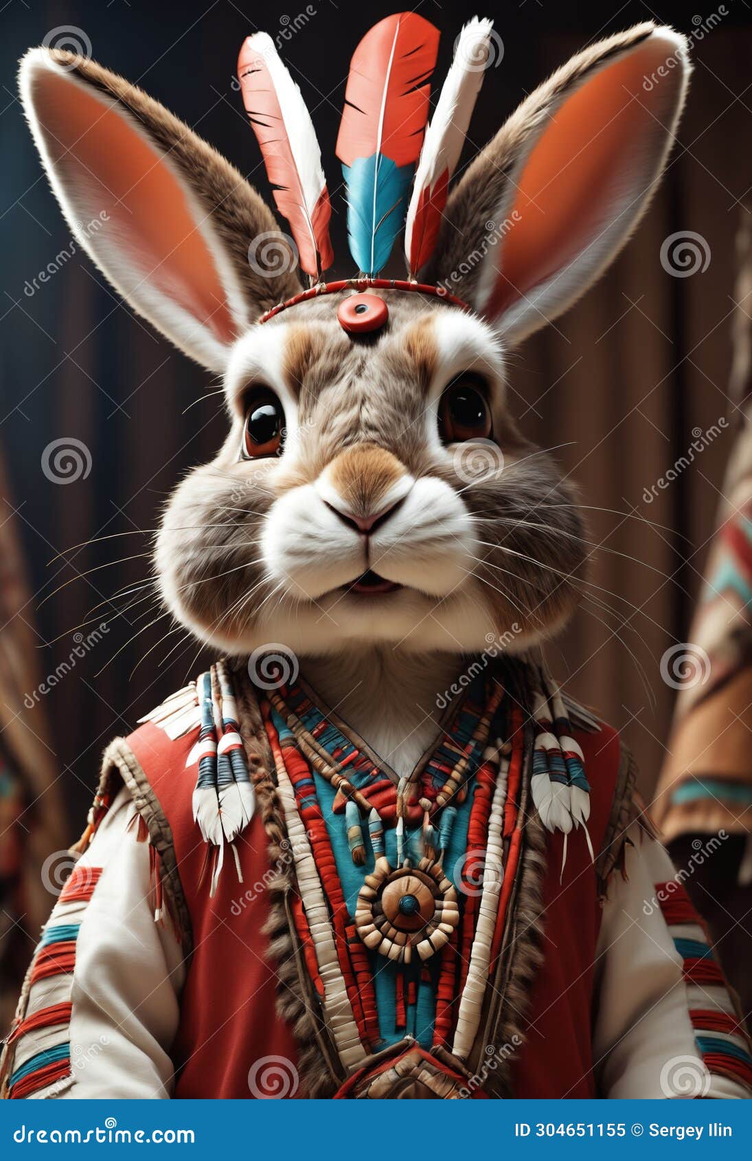 Rabbit Dressed in National Clothes of the American Indians. Generative ...