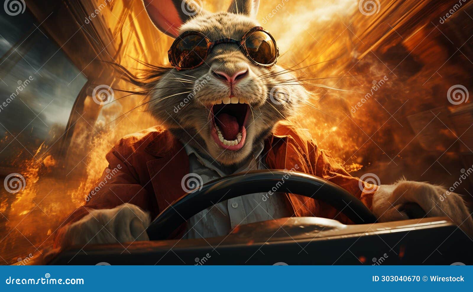 Rabbit Dressed in a Racing Uniform with a Bright Orange Background, AI ...