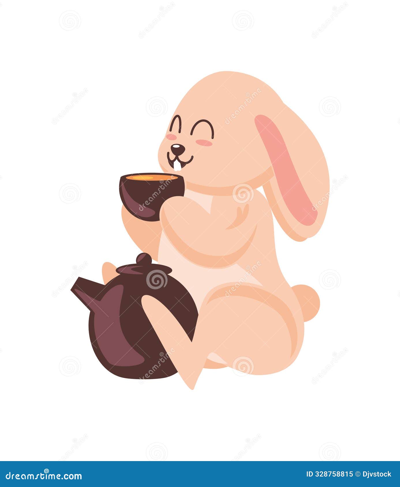 Rabbit Drinking Tea in Mid Autumn Stock Illustration - Illustration of ...