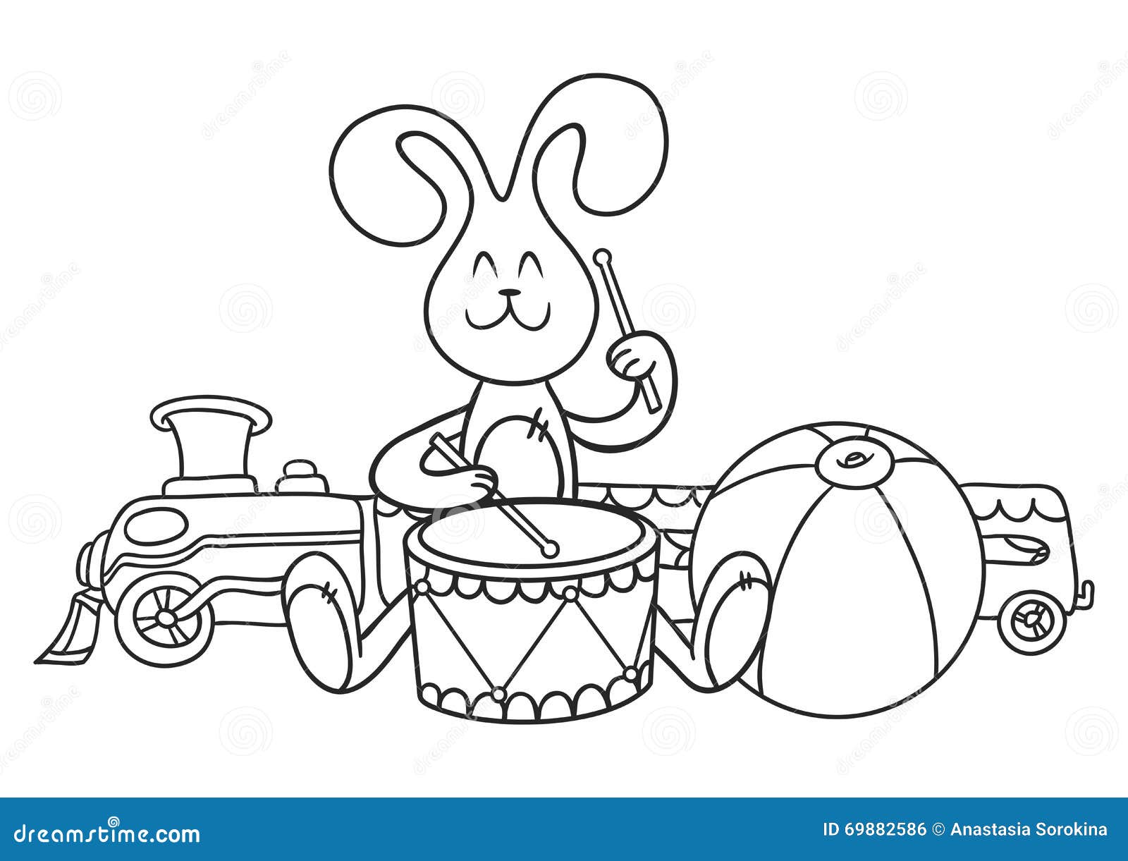 Rabbit with a drum stock vector. Illustration of outline - 69882586