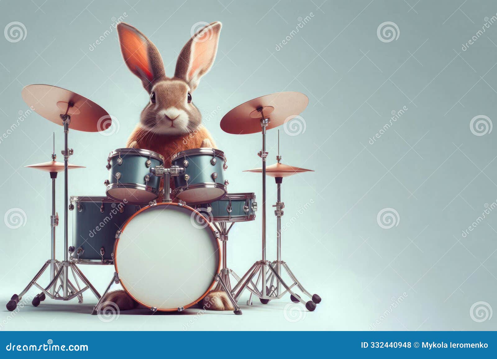 Rabbit Drummer at the Drum Kit. Space for Text. Stock Illustration ...