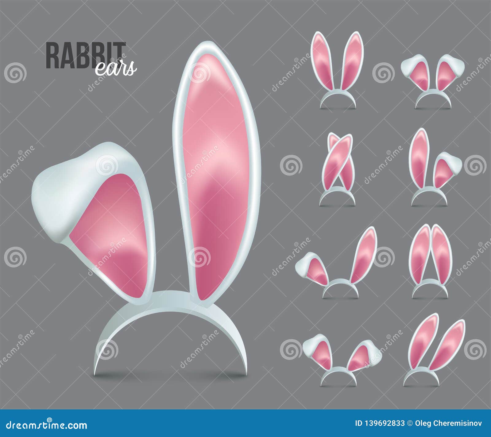Rabbit Ears Realistic 3d Vector Illustrations Set Stock Vector ... Rabbit Ears Realistic 3d Vector Illustrations Set Stock Vector ...