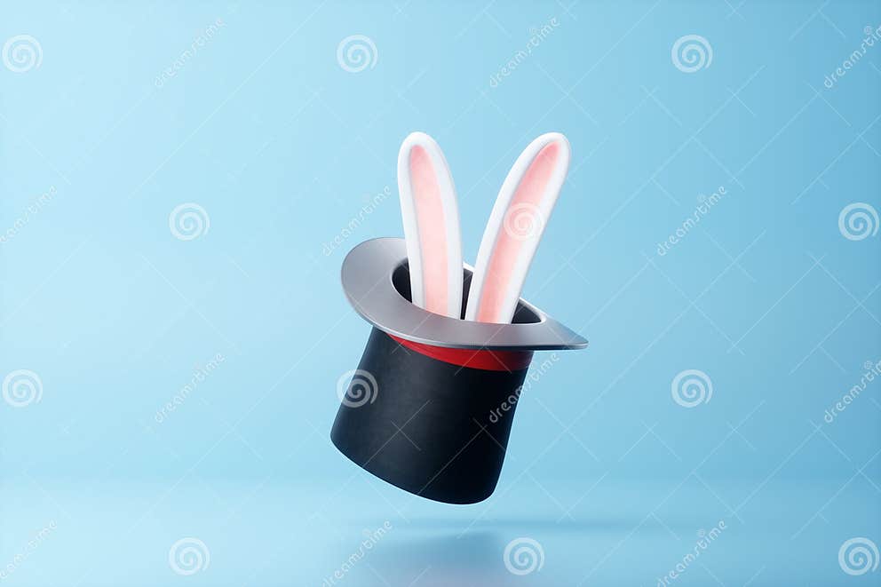 Rabbit Ears Sticking Out Of Black Magician Cylinder With Wand Concept
