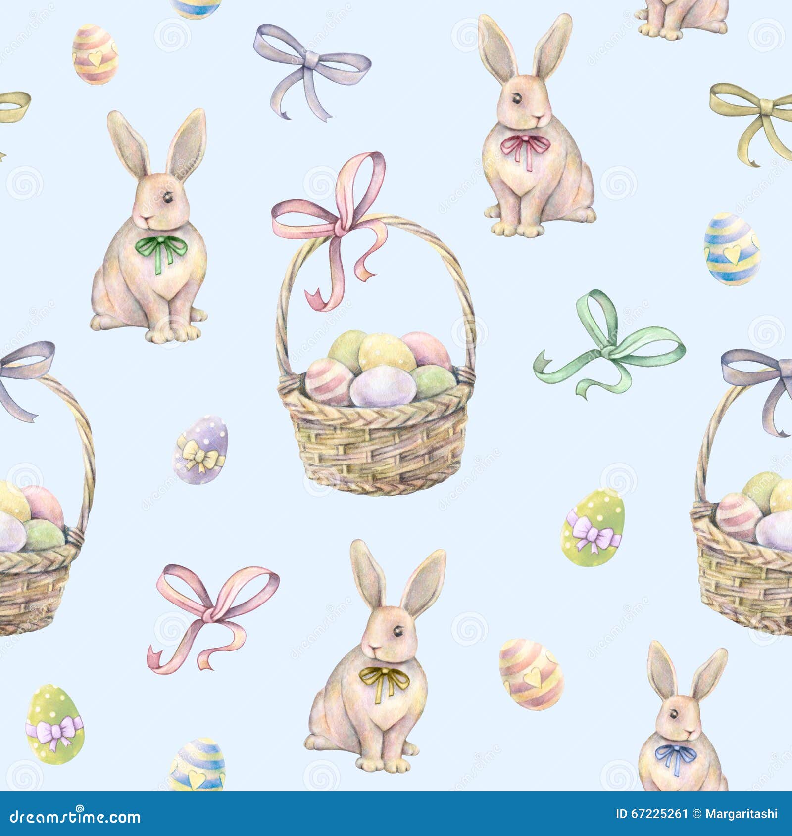 Rabbit with Easter Basket on a Blue Background. Color Easter Eggs ...