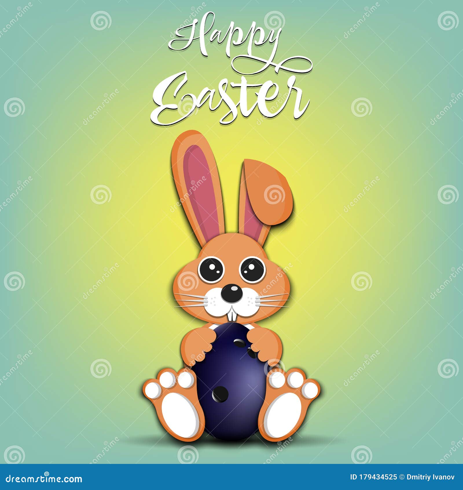 Rabbit with Easter Egg Decorated in the Form of a Bowling Ball Stock ...