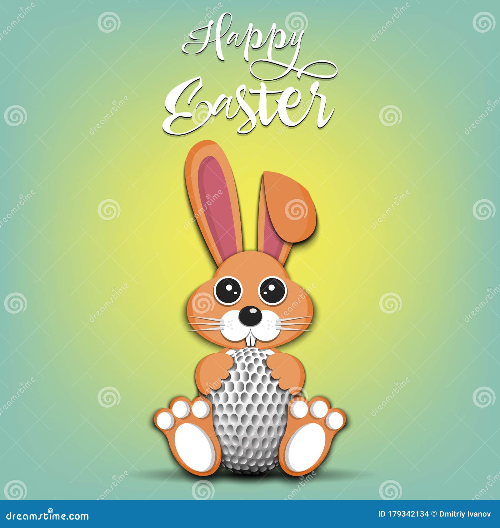 Rabbit with Easter Egg Decorated in the Form of a Golf Ball Stock ...