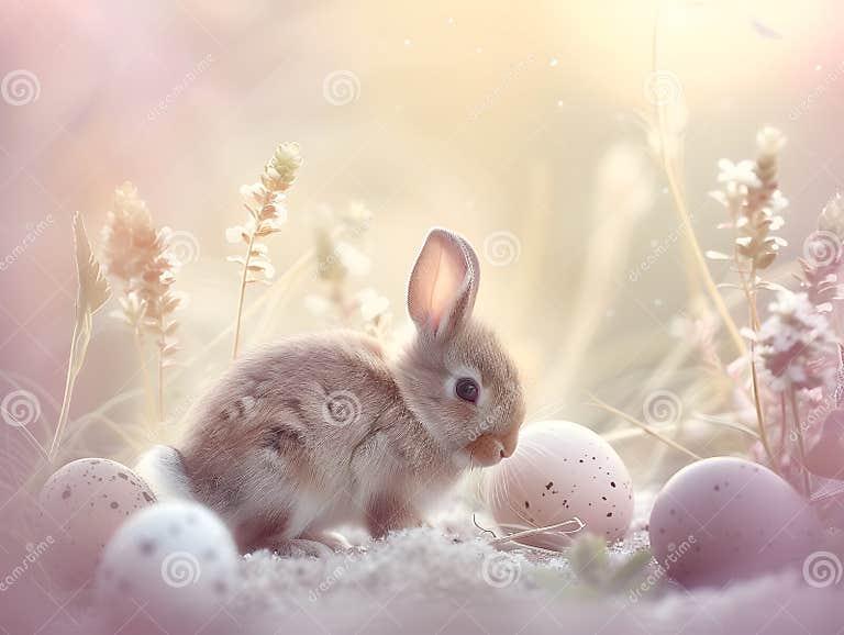 A Rabbit with Eggs at Dawn in a Field Stock Illustration - Illustration ...