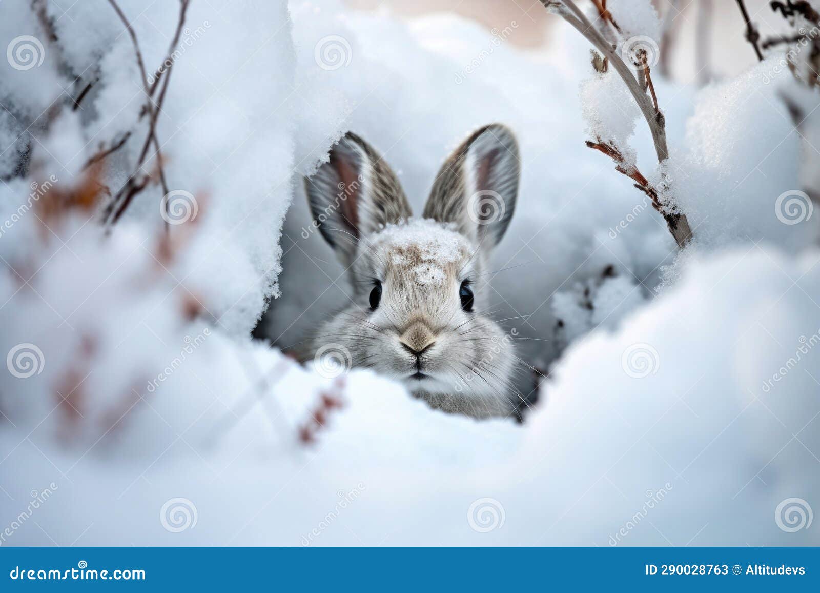 A Rabbit Emerging from Its Burrow after a Fresh Snowfall Stock Image ...