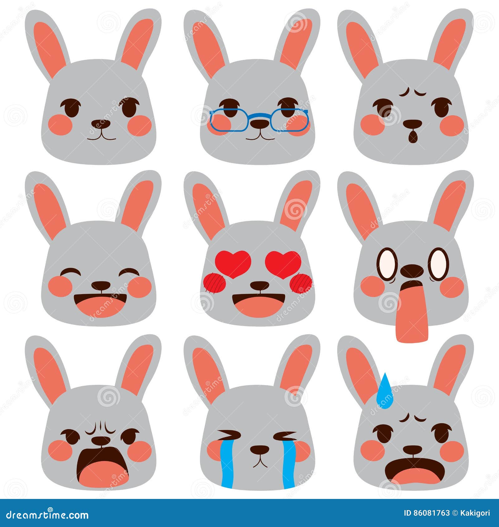 Rabbit Emoji Expressions stock vector. Illustration of angry - 86081763