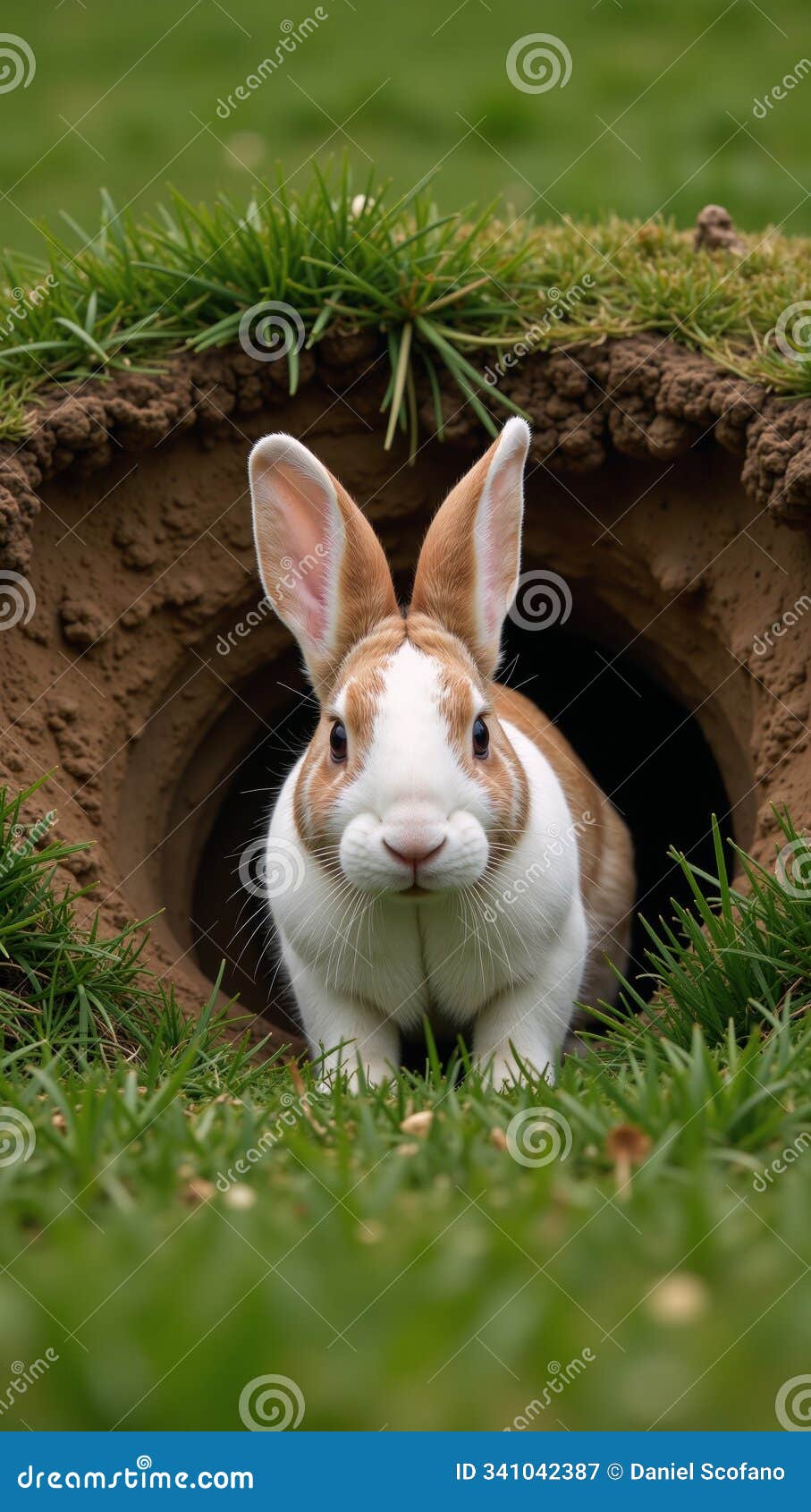 Rabbit Exits Burrow Entrance Stock Illustration - Illustration of ...