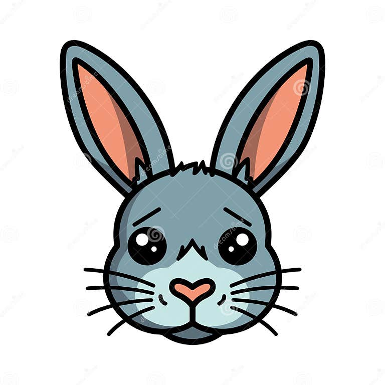 Rabbit Face. Cartoon Illustration of a Rabbit Face in Flat Design Stock ...