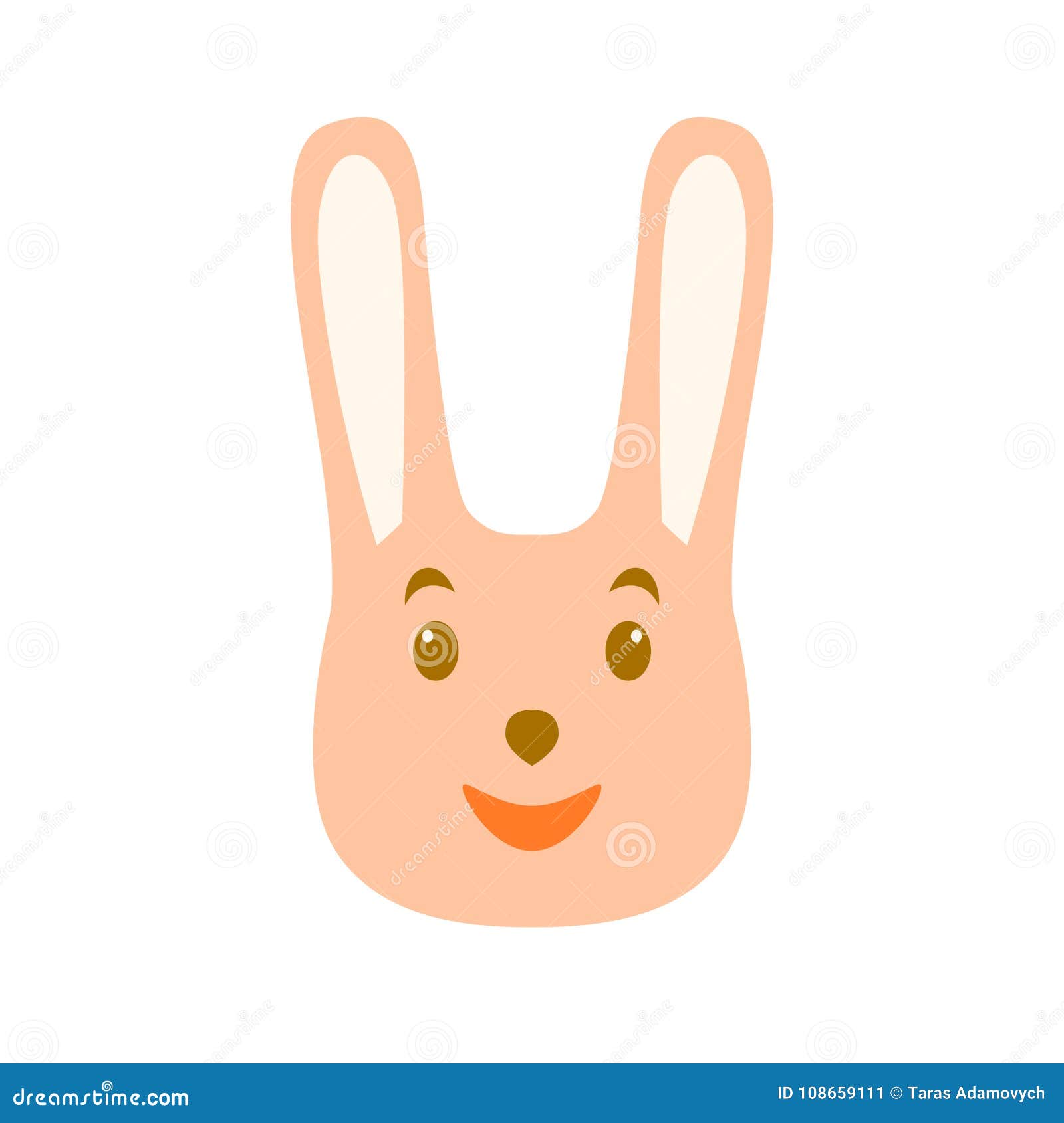 Rabbit Face Cartoon Vector Illustration Flat Style Front Stock Vector ...