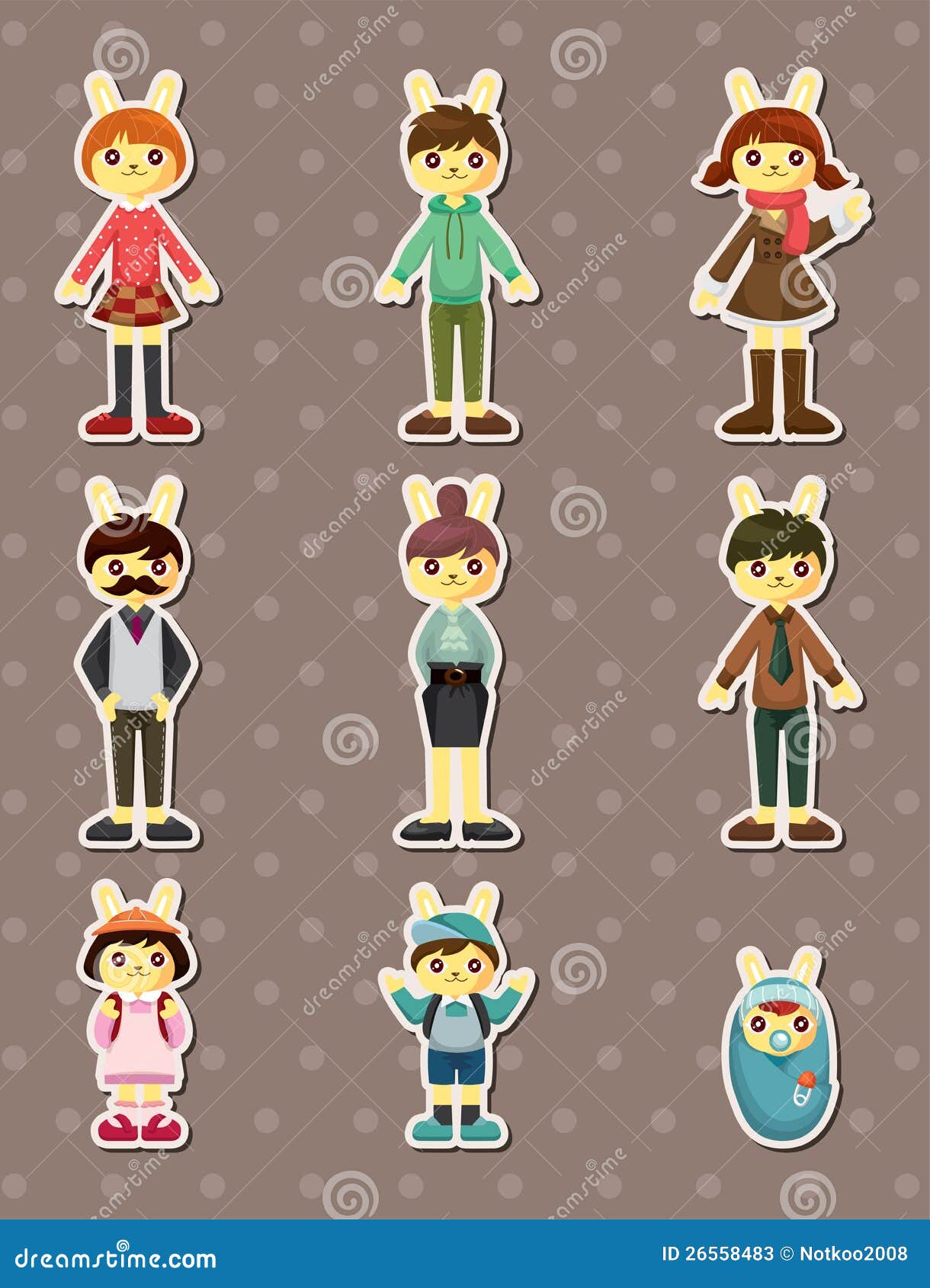 Rabbit family stickers stock vector. Illustration of mother - 26558483