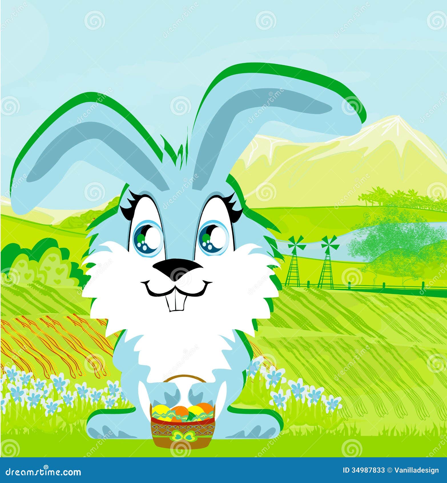 Rabbit and a Farm in a Beautiful Nature Stock Vector - Illustration of ...